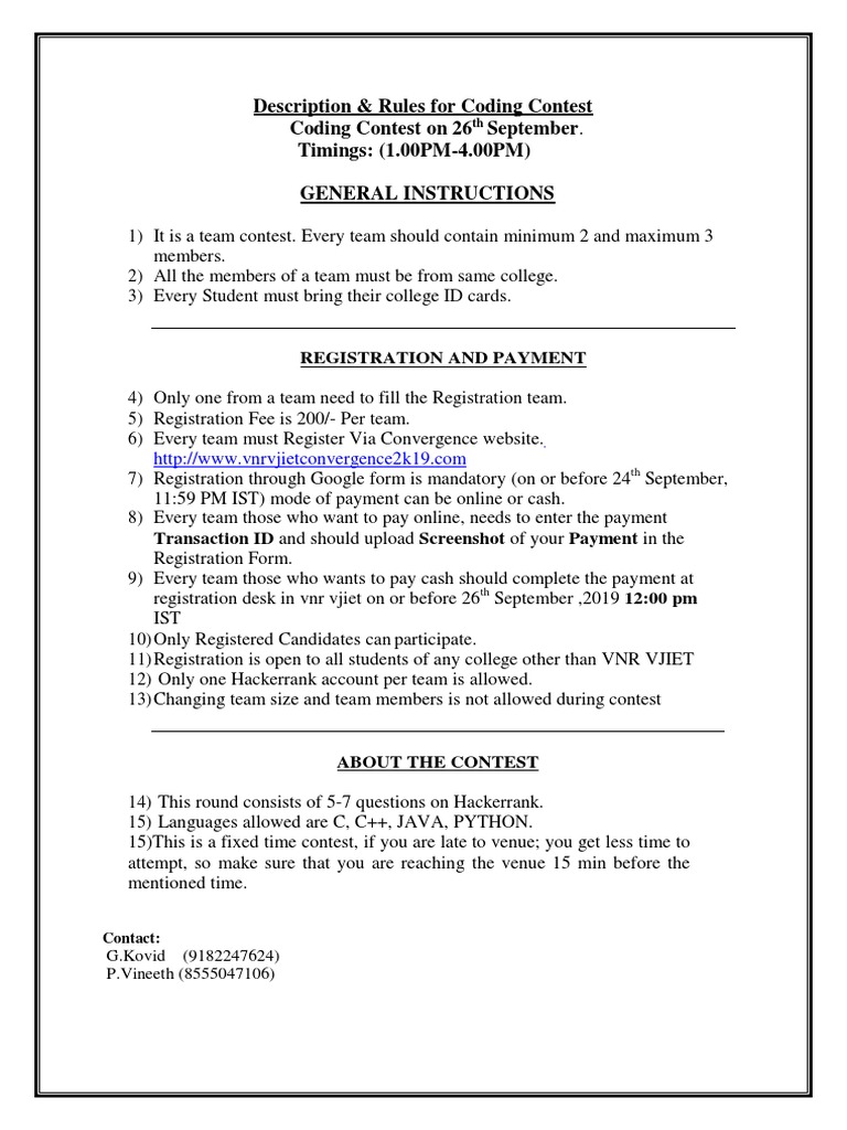 Coding Contest On 26: Description & Rules For Coding Contest September ...