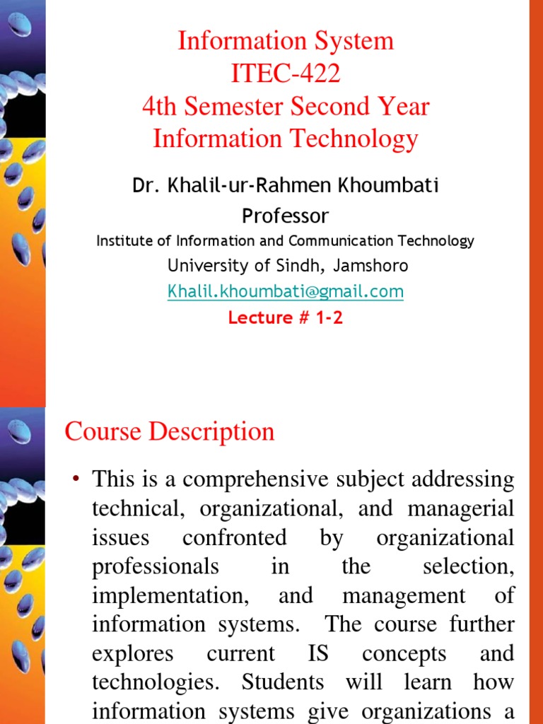 Information System ITEC-422 4th Semester Second Year Information Technology | PDF | Information ...