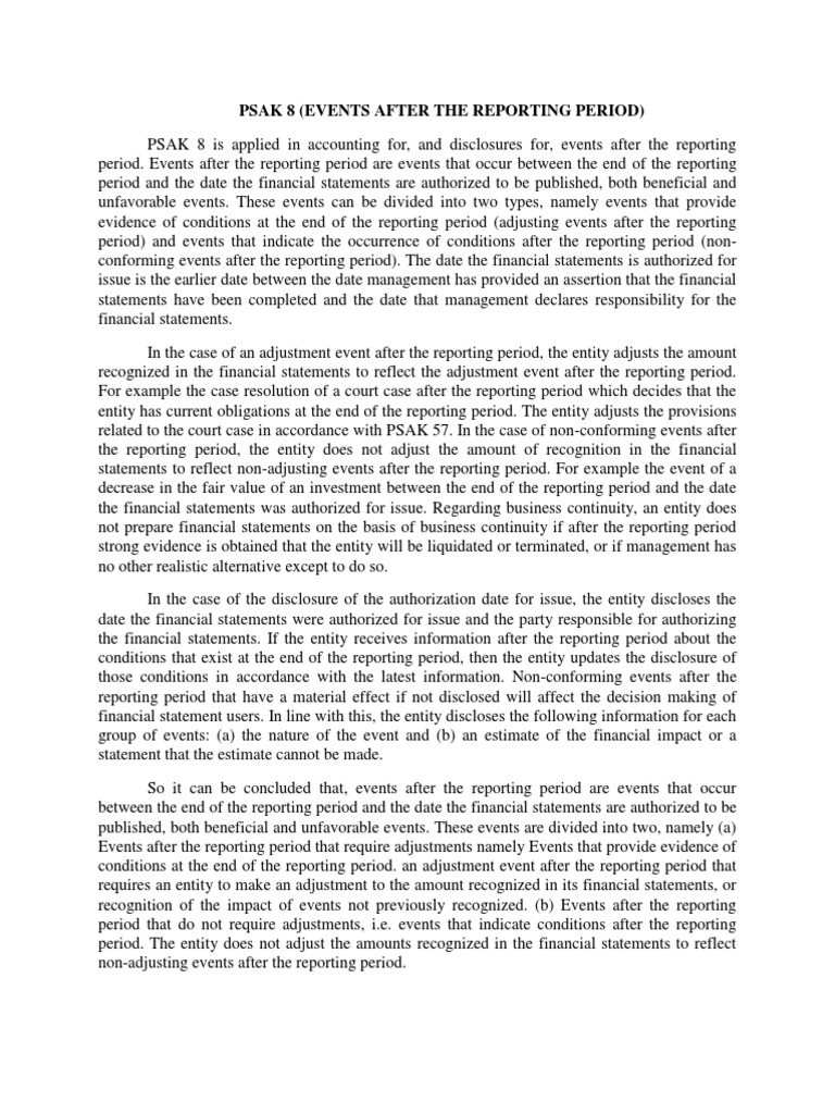 Psak 8 (Events After The Reporting Period) | PDF | Financial Statement ...