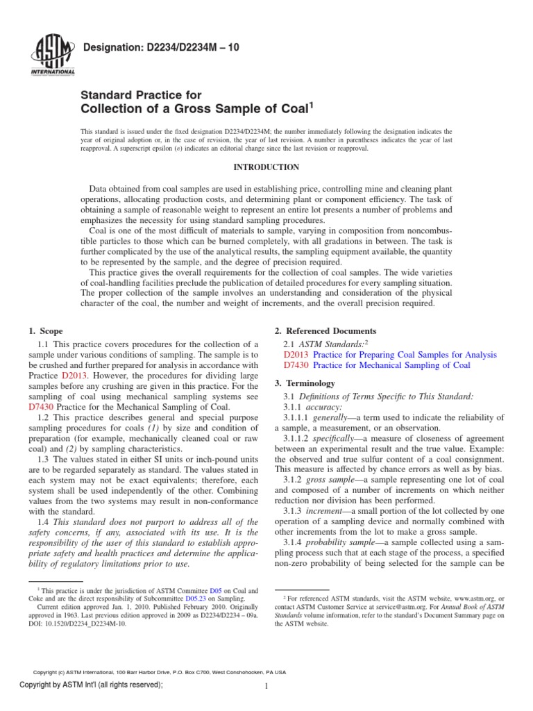 D2234D2234M-10-Collection of Gross Sample | PDF | Sampling (Statistics ...