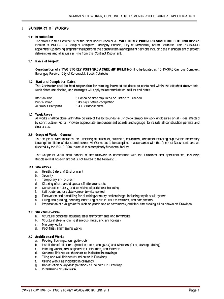 Technical Specification | PDF | General Contractor | Employment