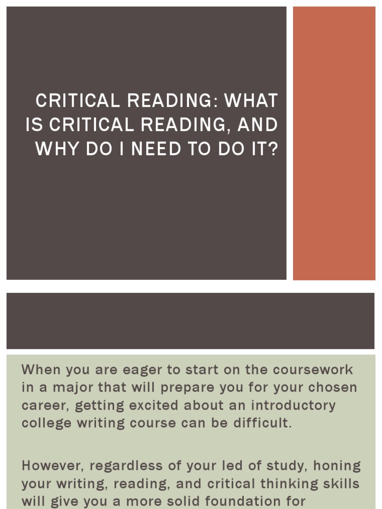 Critical Reading: What Is Critical Reading, and Whydoineedtodoit? | PDF ...