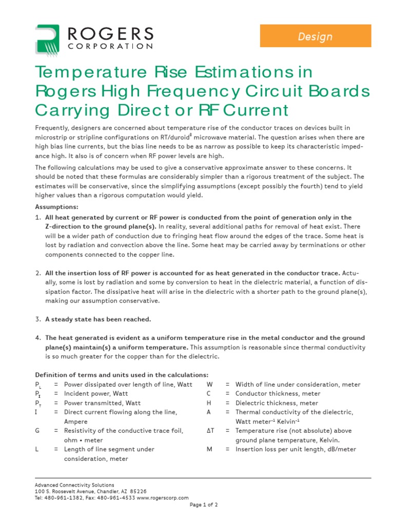 Temperature Rise Estimations in Rogers High Frequency Circuit Boards ...