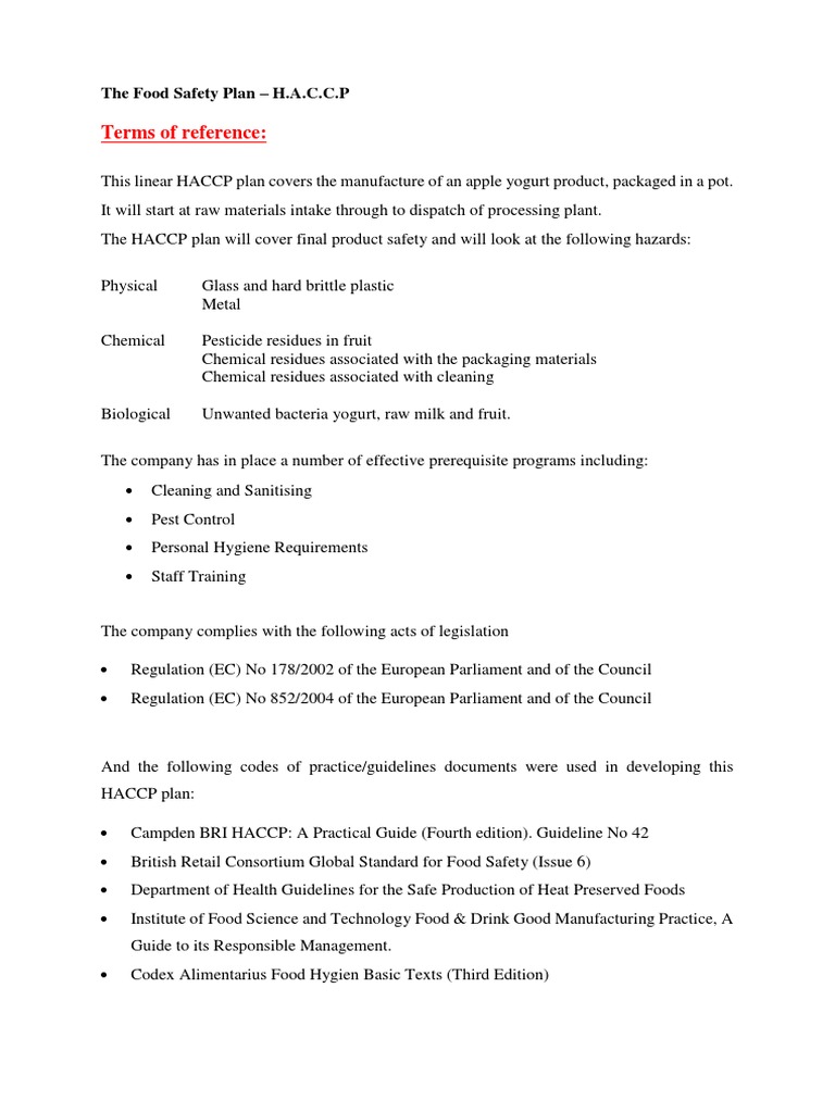 Yogurt HACCP Plan PDF | PDF | Hazard Analysis And Critical Control ...