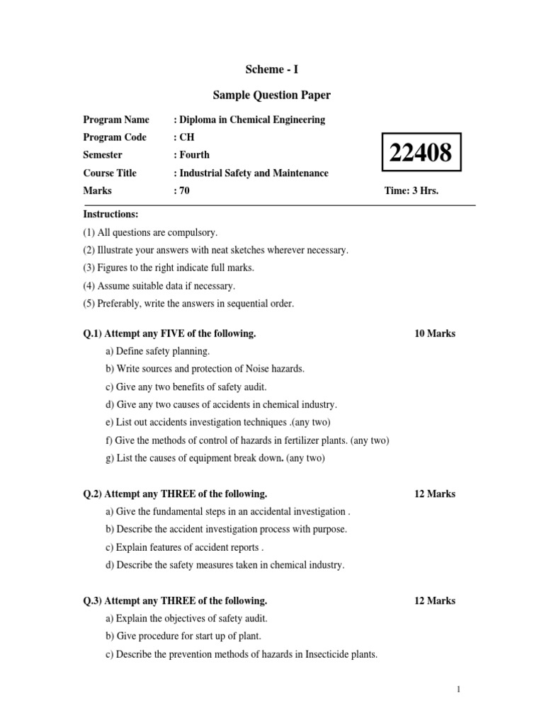 Sample-Question-Paper - Industrial Safety and Maintenance | PDF ...