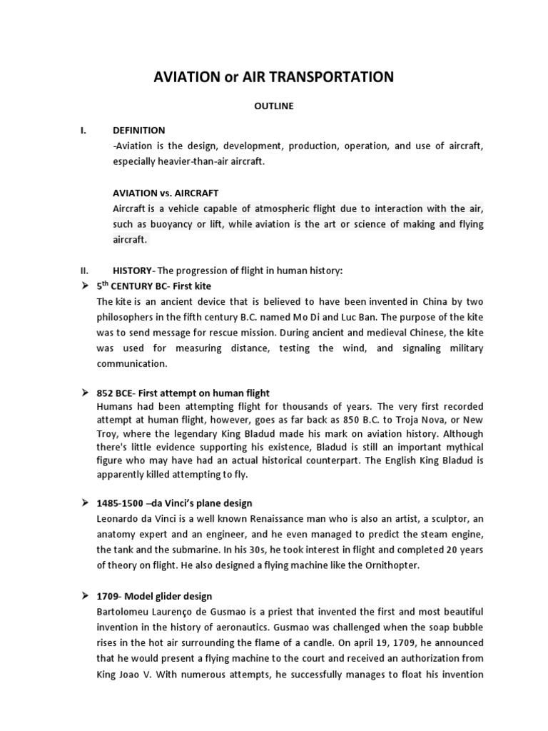 Aviation or Air Transportation: Outline I | Download Free PDF ...
