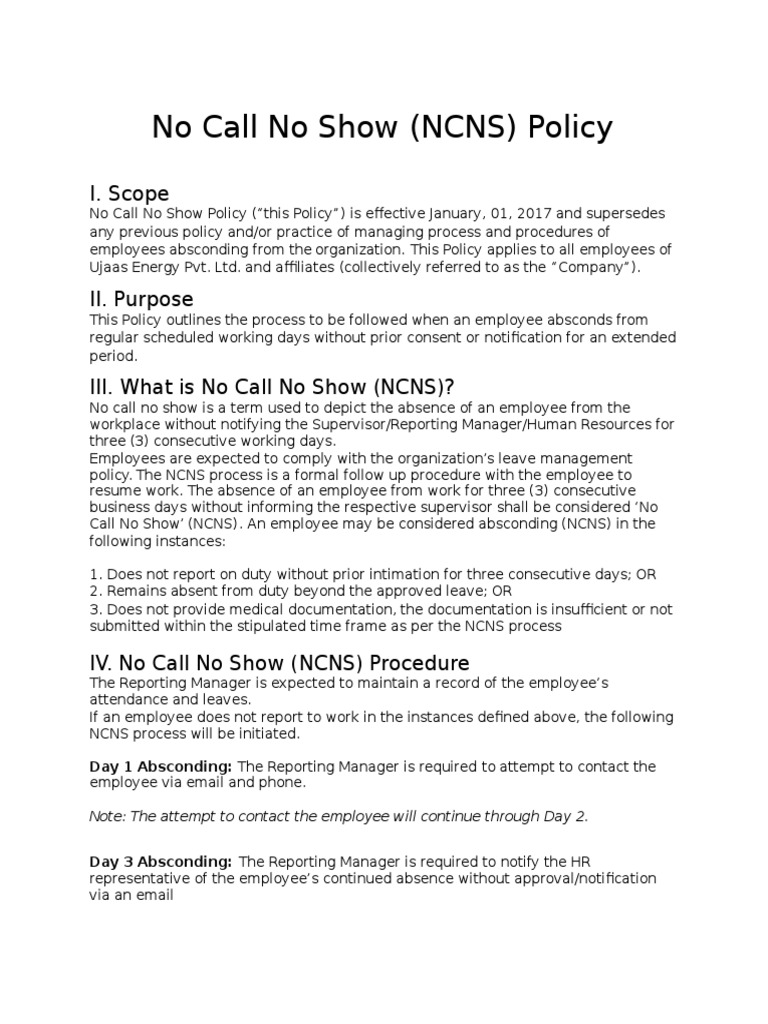 NCNS Policy | PDF | Human Resources | Employment