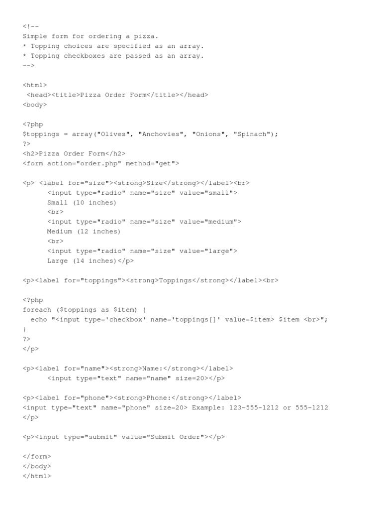 Php Pizza Form Pdf