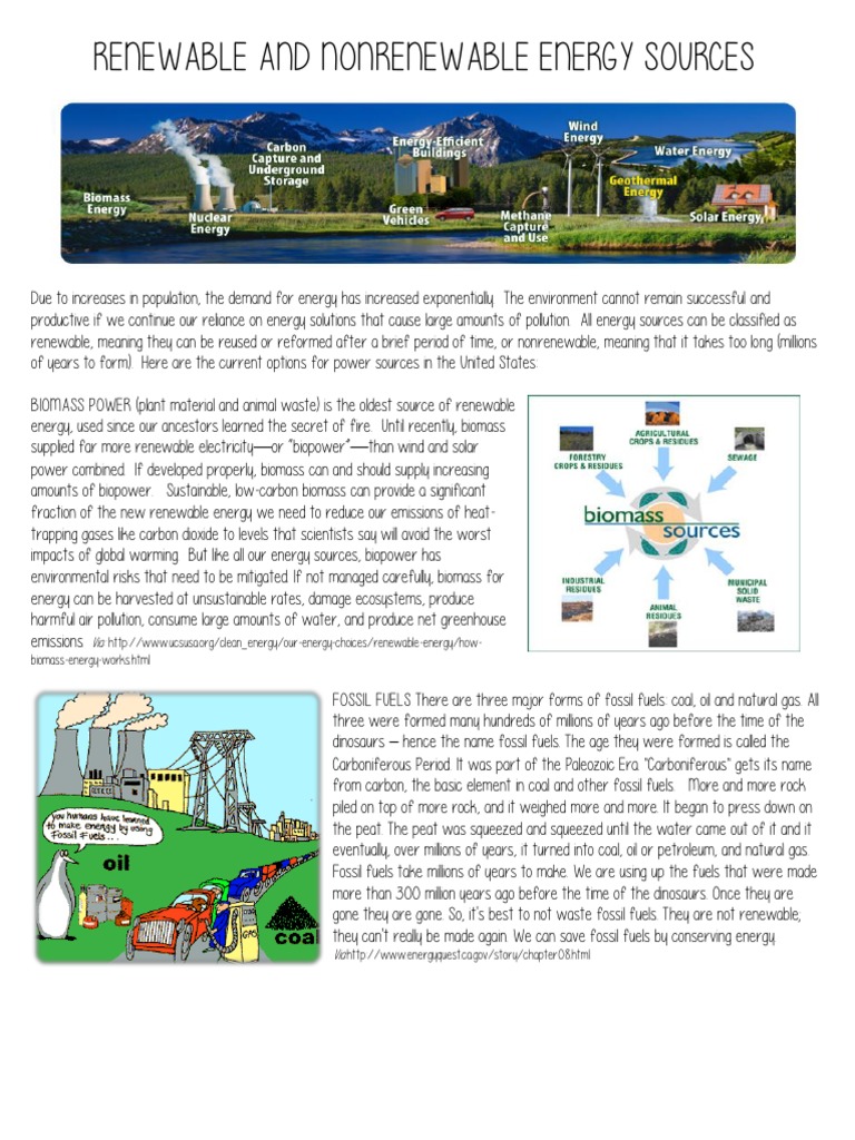 Renewable vs. Nonrenewable Energy Sources | PDF | Solar Power | Wind Power