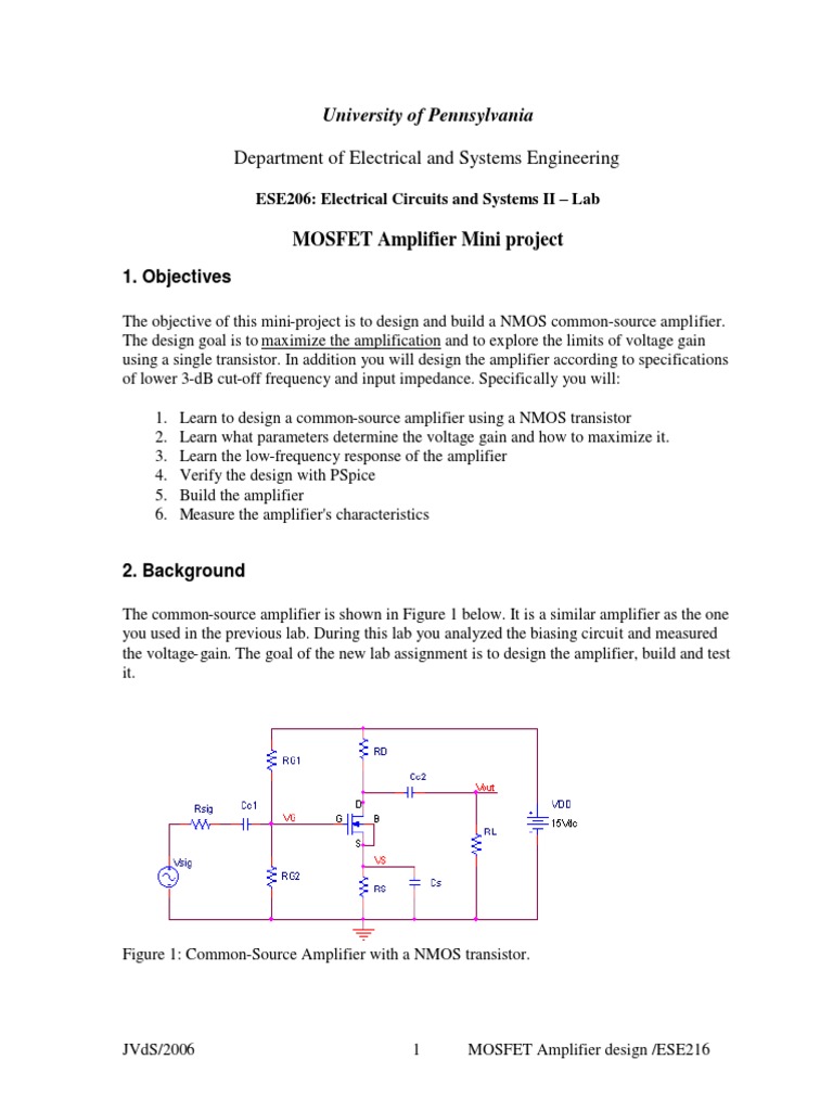 Department of Electrical and Systems Engineering: MOSFET Amplifier Mini ...