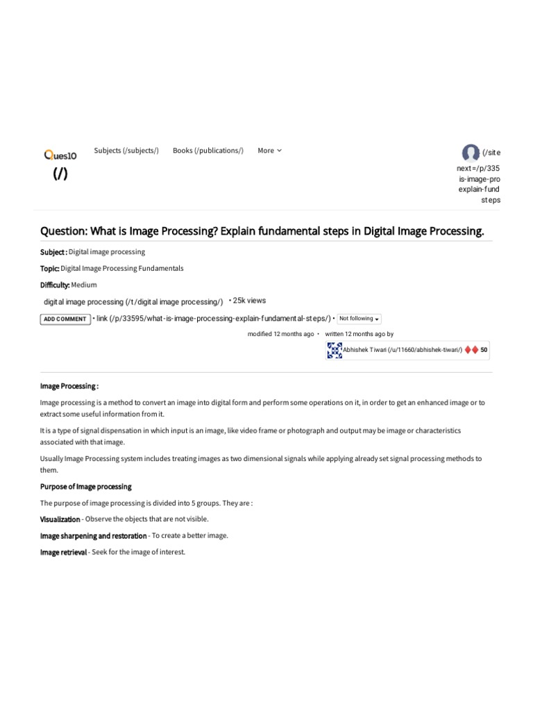 Question: What Is Image Processing? Explain Fundamental Steps in Digital Image Processing | PDF ...