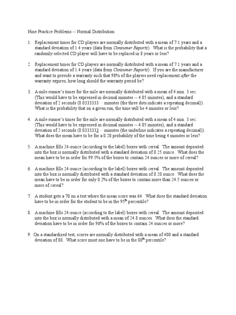 Practice Problems | PDF | Normal Distribution | Standard Deviation