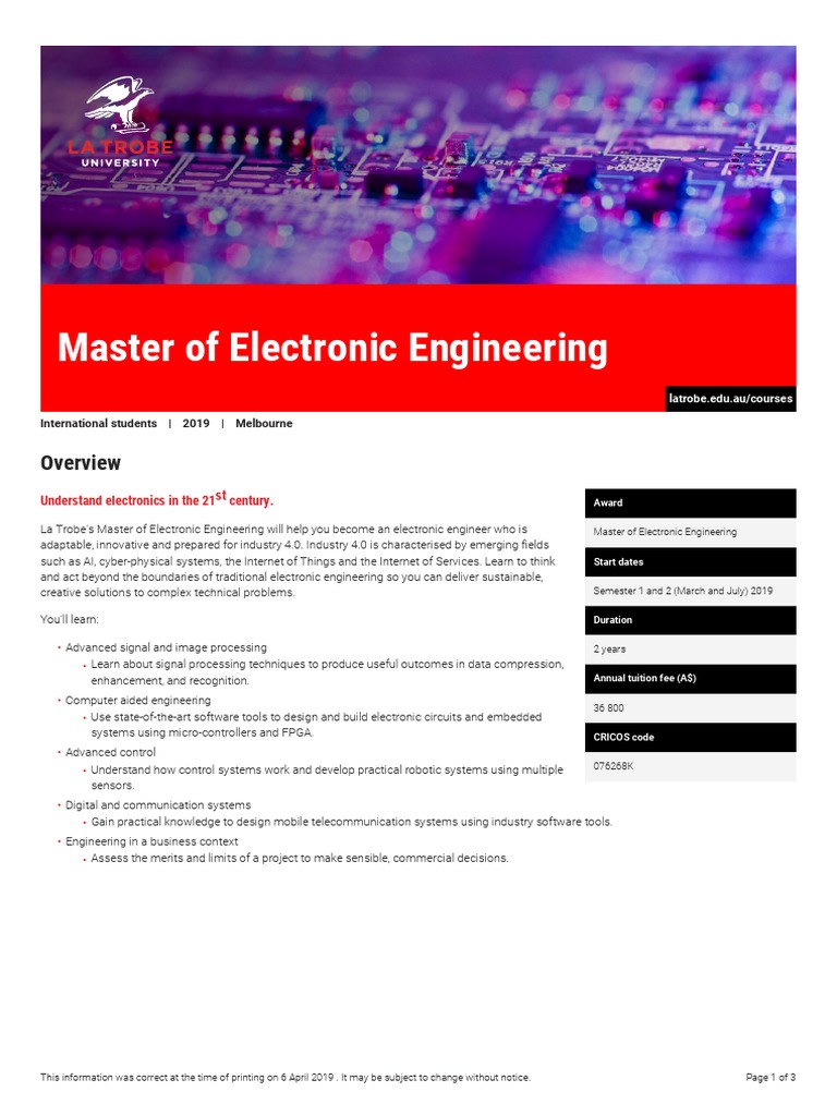 Master of Electronic Engineering Melbourne 2019 LTU | PDF | Engineering ...