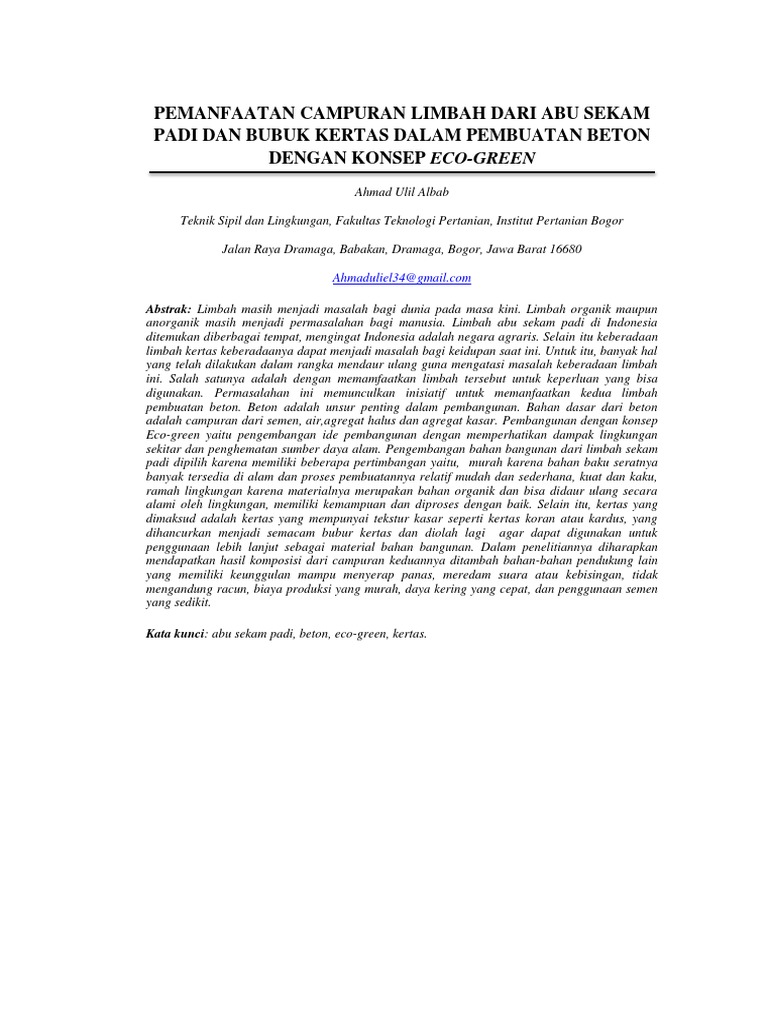 Pemanfaatan Campuran Limbah Dari Abu Sekam Padi Dan Bubuk Kertas Dalam Pembuatan Beton Ringan ...