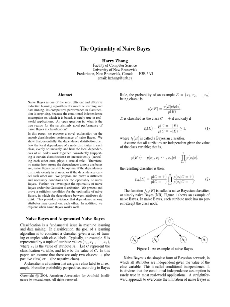 The Optimality of Naive Bayes: Harry Zhang | PDF | Bayesian Network | Statistical Classification