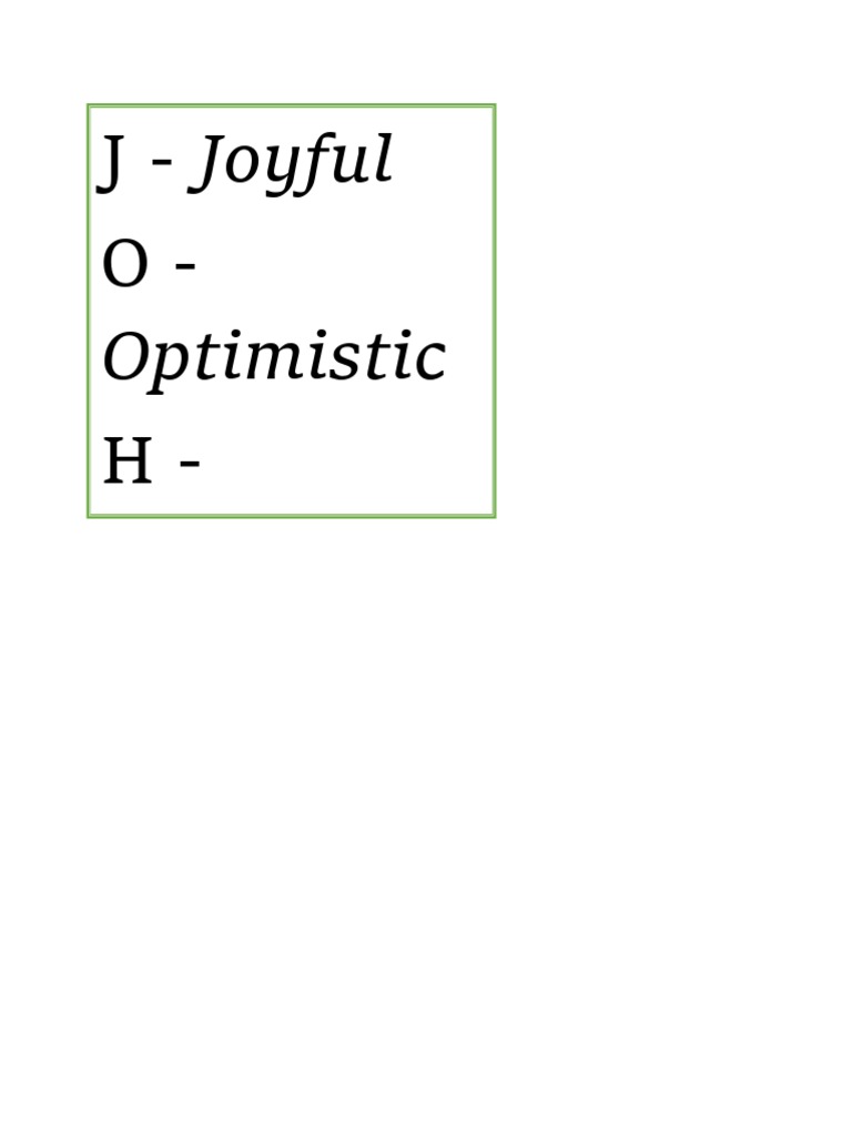 J - Joyful O-H-: Optimistic Humility | PDF