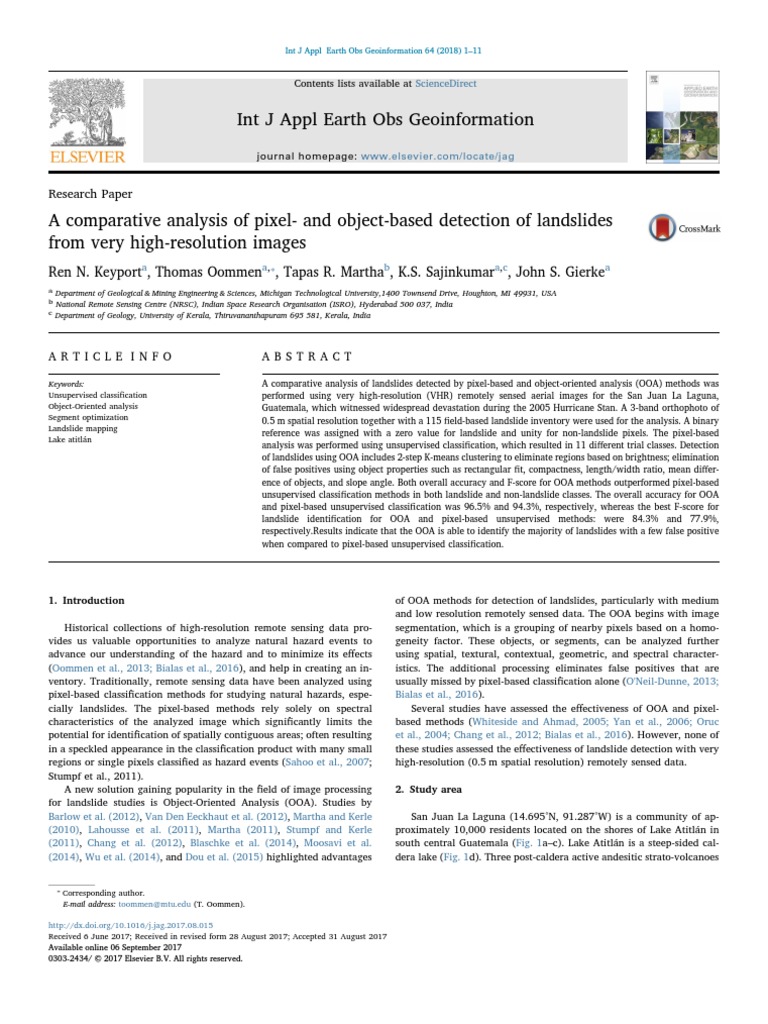 2018 A Comparative Analysis Of Pixel And Object Based Detection Of
