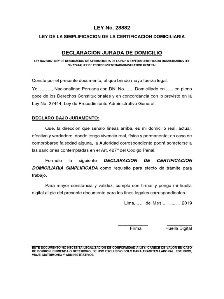 Declaración Jurada Domiciliaria | PDF