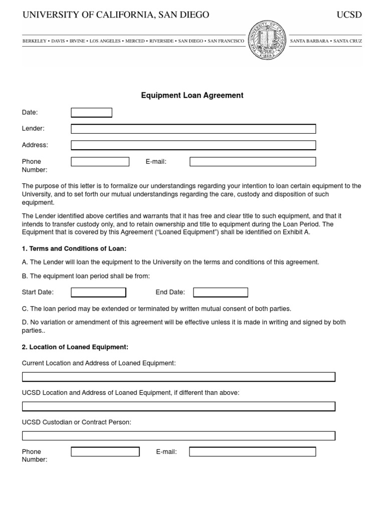 Equipment Loan Agreement: 1. Terms and Conditions of Loan | PDF ...