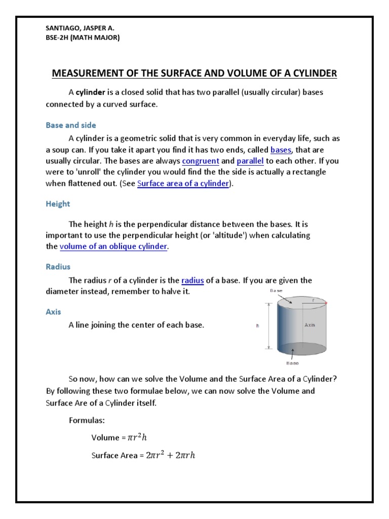 Measurement of The Surface and Volume of A Cylinder | PDF | Area ...