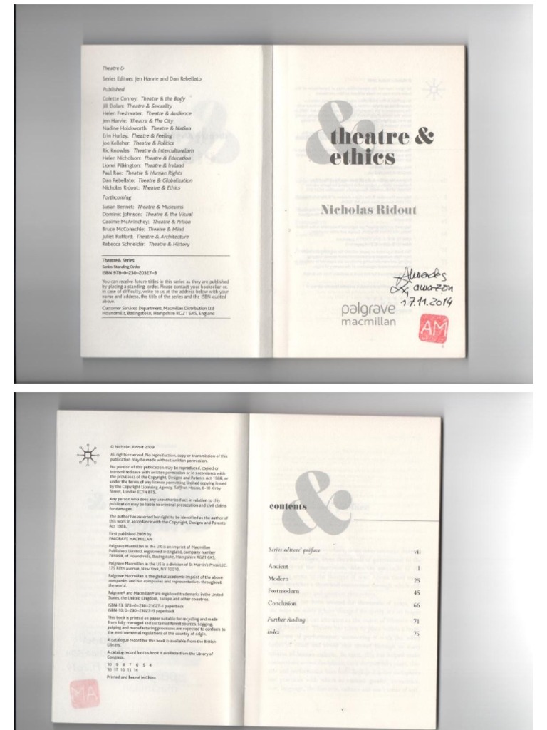 Theatre Ethics - Nicholas Ridout | PDF