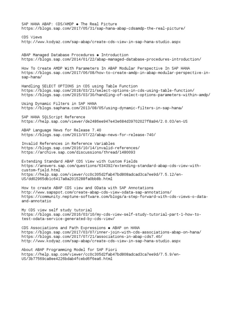 Sap Hana Abap Cds Amdp Pdf 