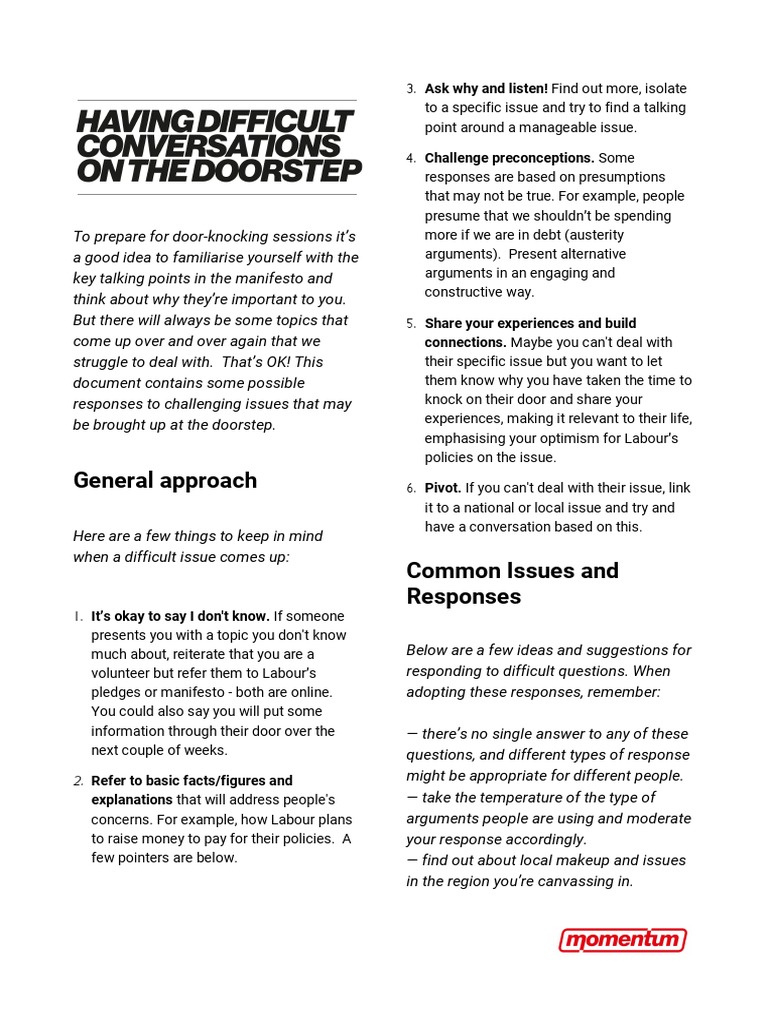 Momentum Guido To Having Difficult Conversations On The Doorstep | PDF ...