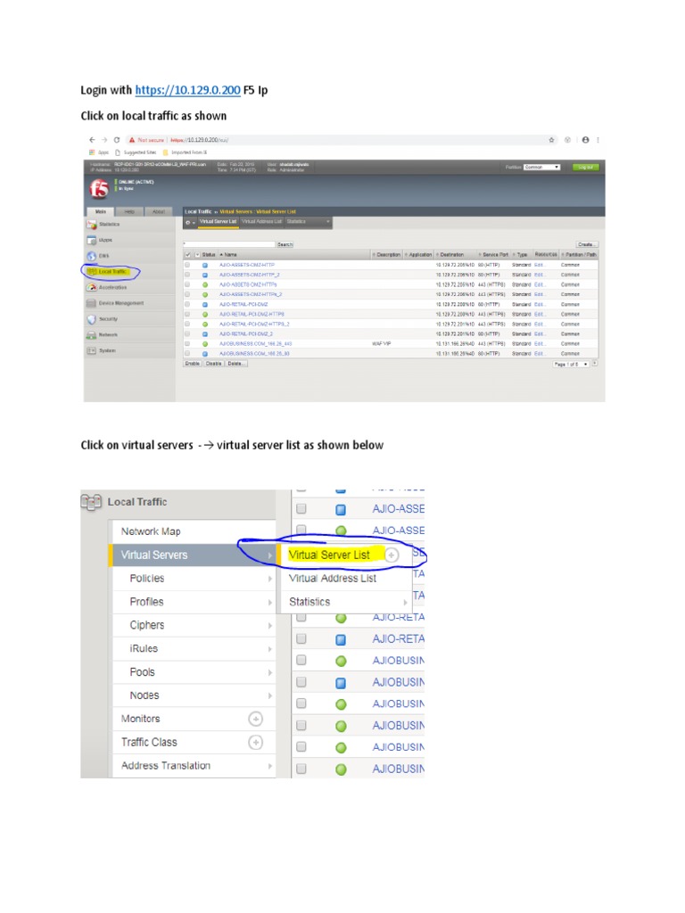 Login With F5 Ip Click On Local Traffic As Shown | PDF