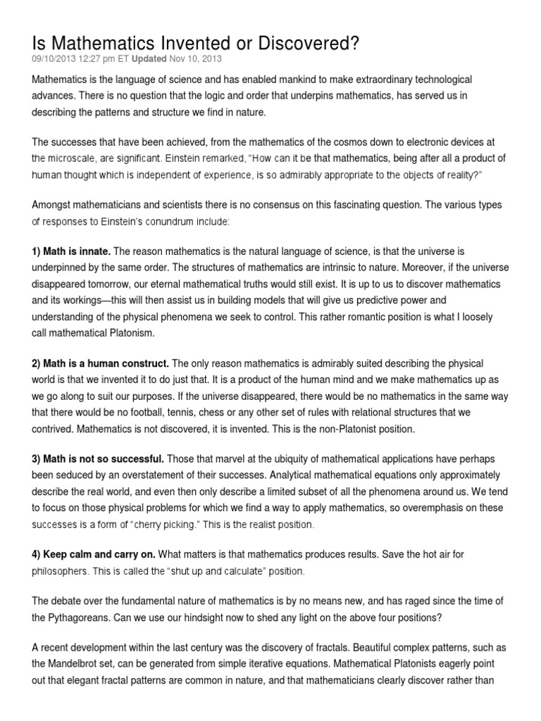 Is Mathematics Invented or Discovered | PDF | Teaching Mathematics | Reason