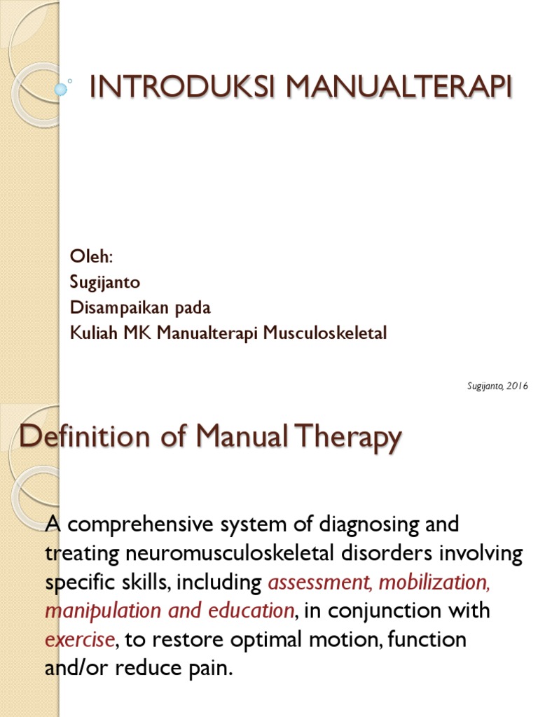 Manual Therapy for Musculoskeletal Disorders | PDF | Human ...