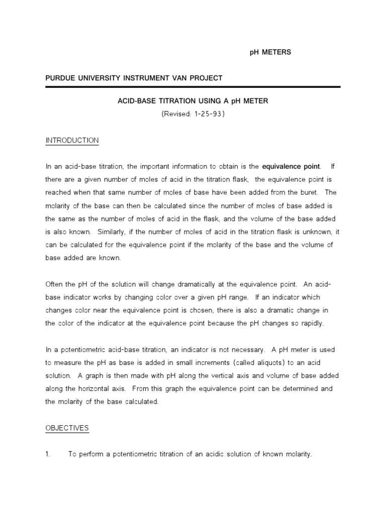 PH Meters Purdue University Instrument Van Project Acid-Base Titration ...