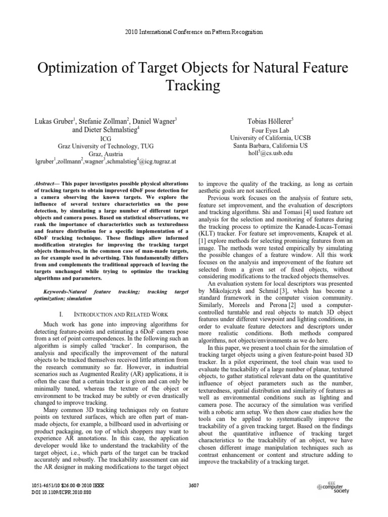 Optimization of Target Objects For Natural Feature Tracking | Download Free PDF | Augmented ...