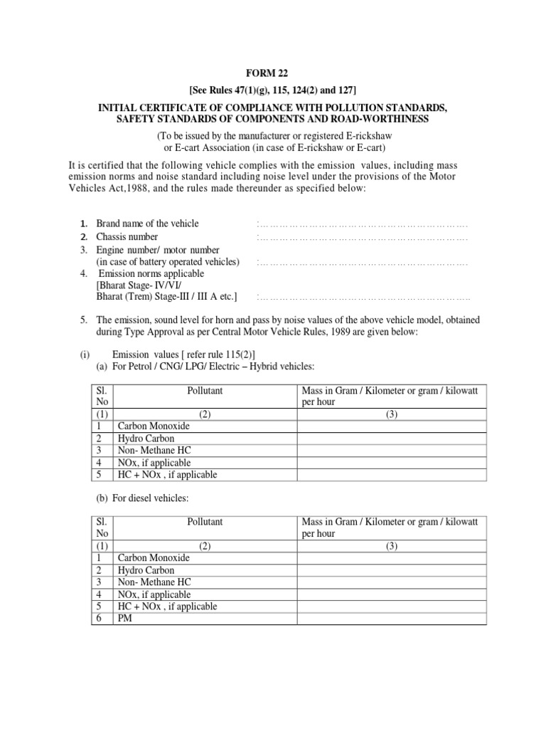 Form 22 | PDF | Engines | Exhaust Gas