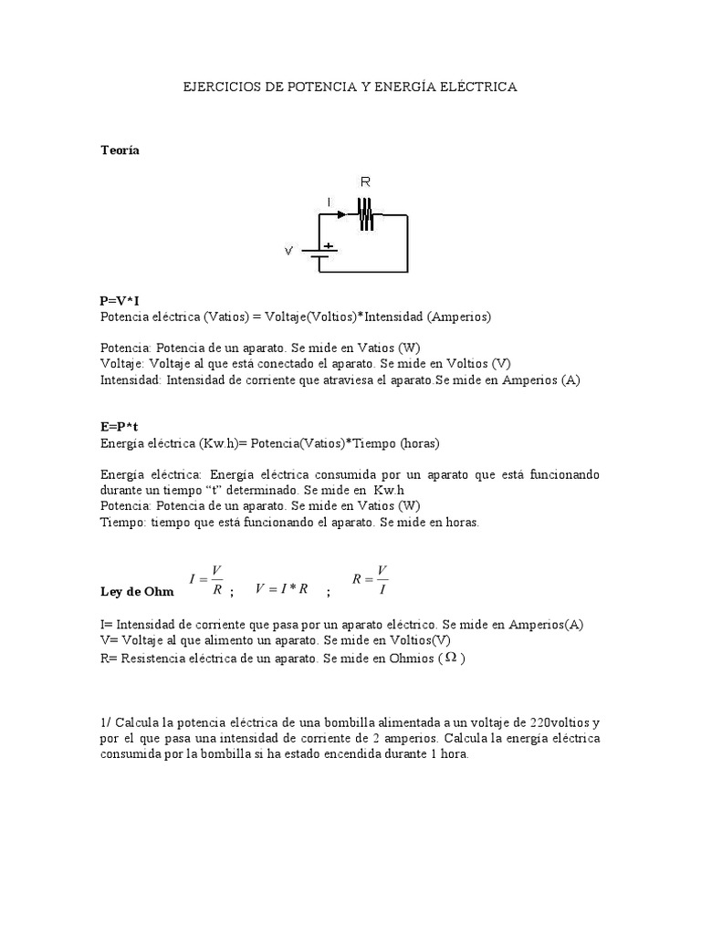 Ejercicios de Potencia Eléctrica | PDF | Voltio | Energia electrica
