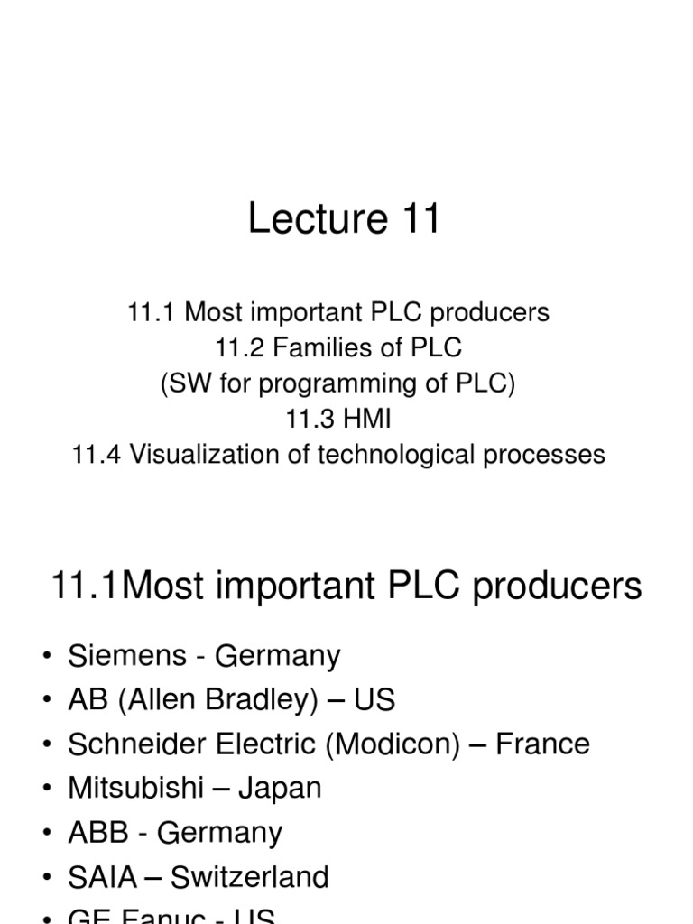11.1 Most Important PLC Producers 11.2 Families of PLC (SW For ...