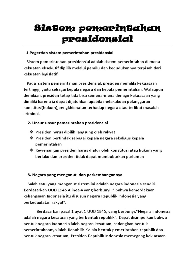 Sistem Pemerintahan Presidensial | PDF