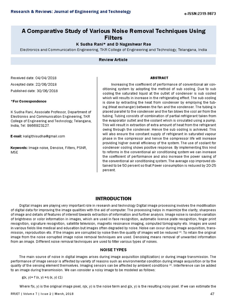 A Comparative Study of Various Noise Removal Techniques Using Filters ...