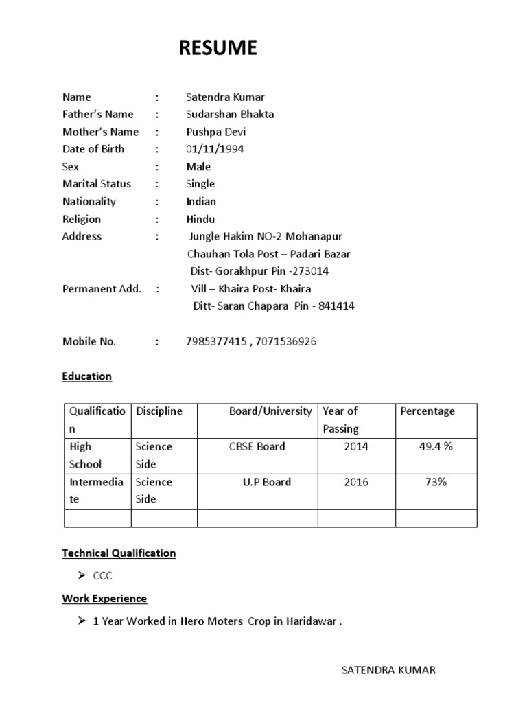 Satendra Kumar's Resume Summary | PDF