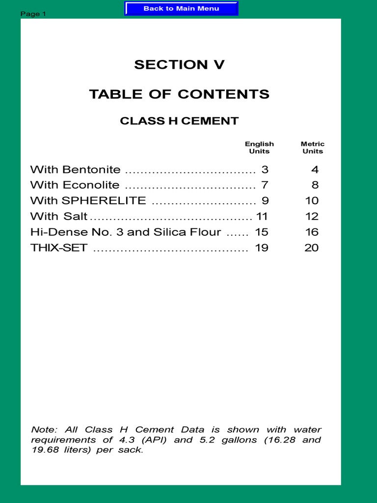 Section V: Class H Cement | PDF | Density | Litre