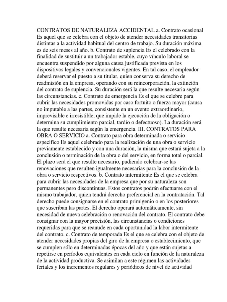 Contratos de Naturaleza Accidental A | PDF | Derecho laboral | Exportaciones