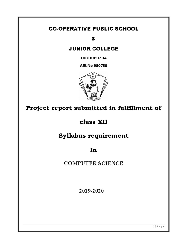 Project Report Submitted in Fulfillment of Class XII Syllabus ...