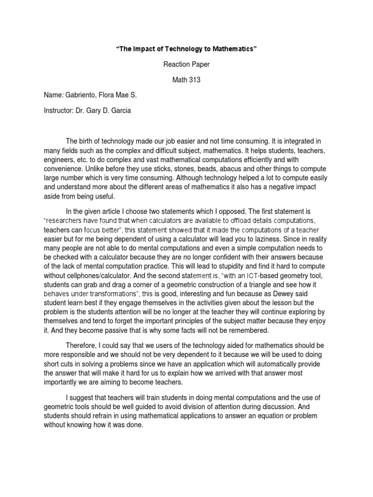 The Impact of Technology To Mathematics | PDF | Teaching Mathematics ...