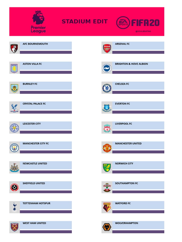 Fifa20 - Stadium Edit Final | PDF | Sports Teams | Sports Clubs