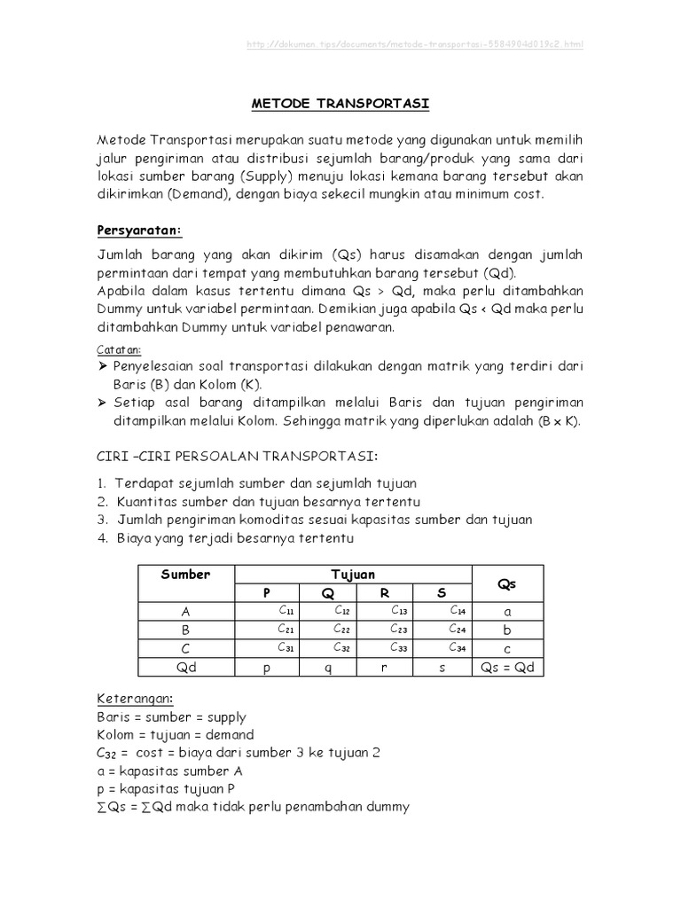 Metode Transportasi: Panduan dan Contoh | PDF