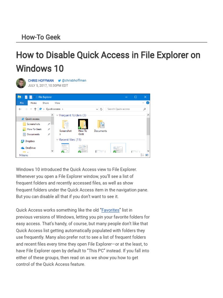 Disable Quick Access in Windows 10 | PDF | Software | System Software