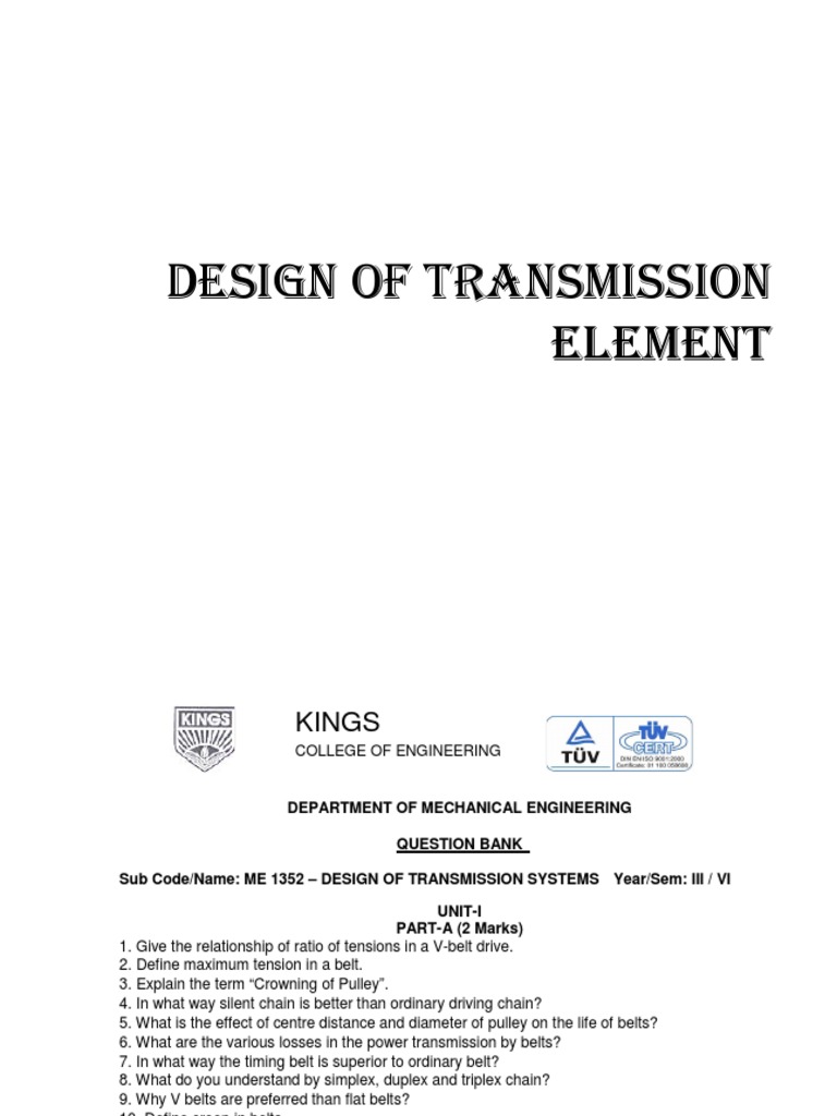 Design of Transmission Element | PDF | Gear | Belt (Mechanical)