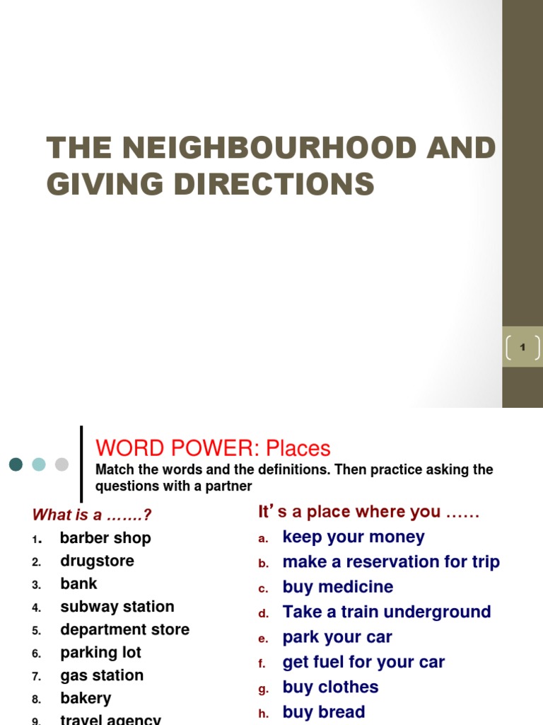 Directions and Places Vocabulary Guide | PDF | Transportation ...