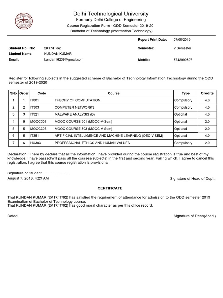 DTU Registration Form for IT Courses | PDF | Massive Open Online Course ...