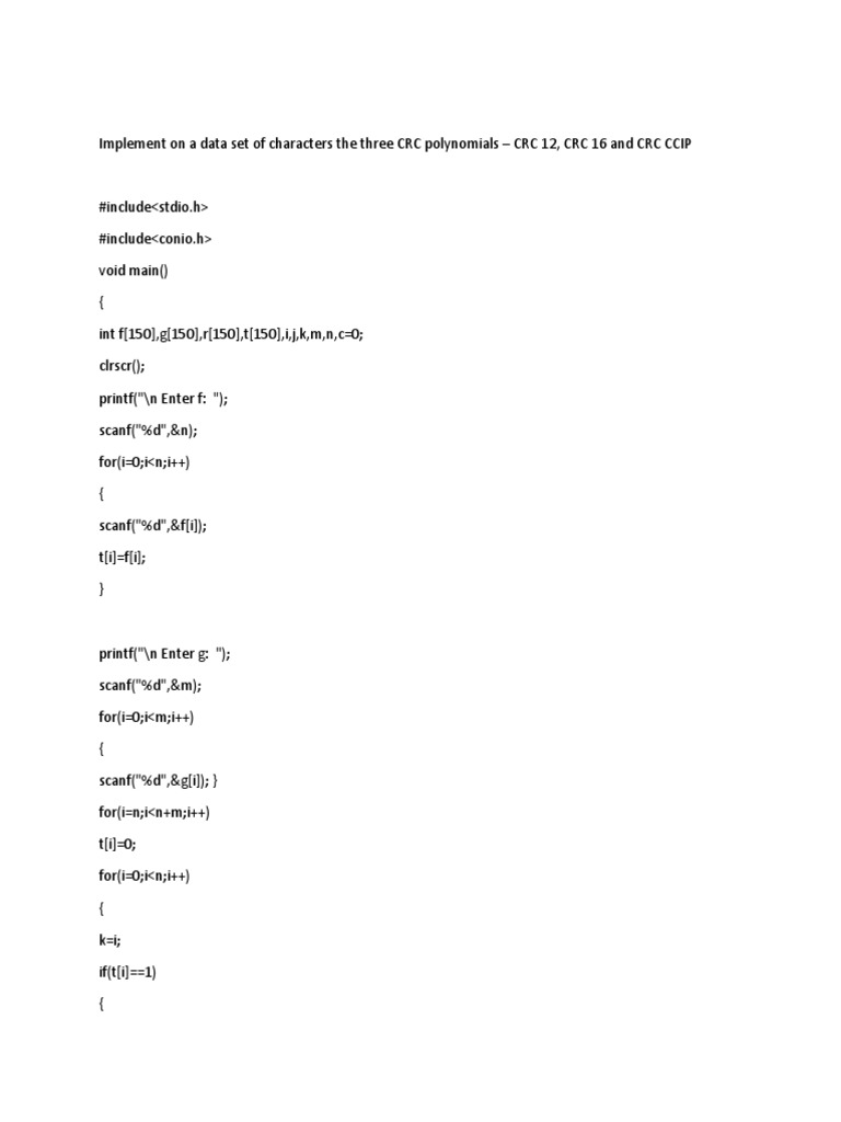 Implement On A Data Set of Characters The Three CRC Polynomials | Download Free PDF | Algorithms ...