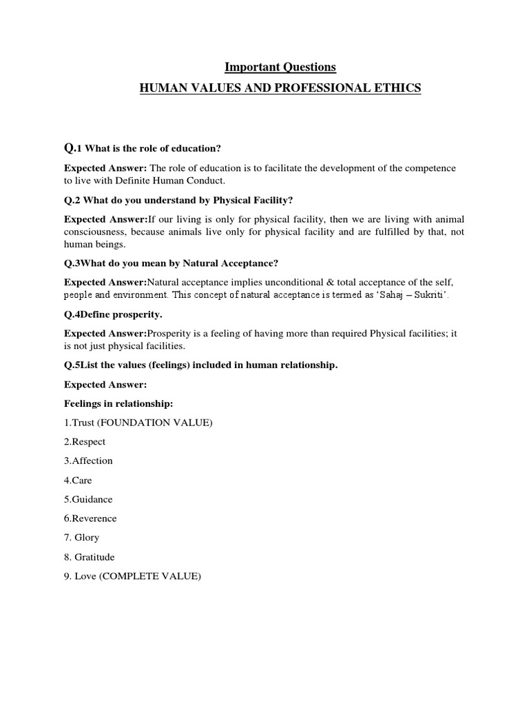 Human Values Question Answers | PDF | Feeling | Happiness